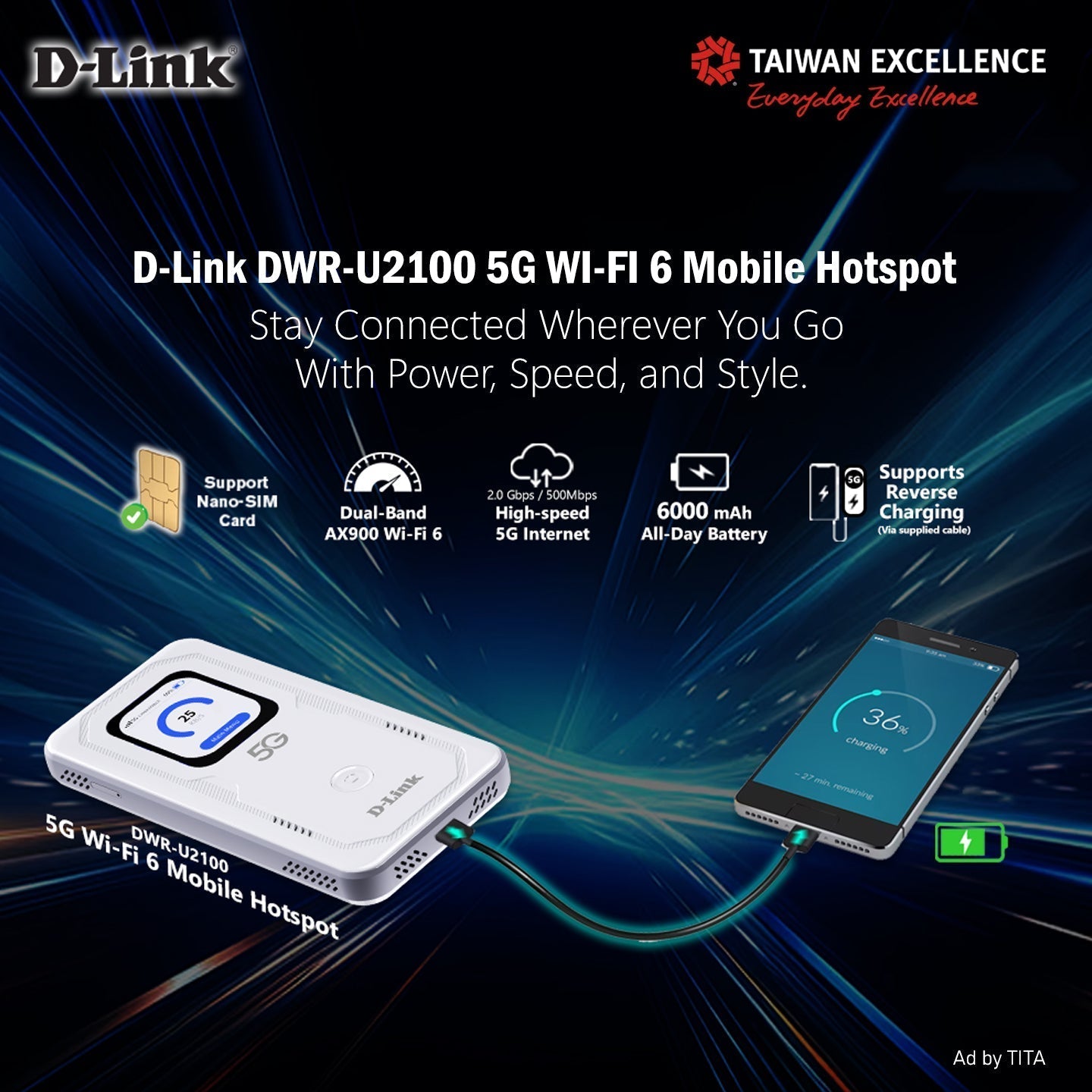 D-LINK DWR-U2100 5G WI-FI 6 Mobile Hotspot - your ultimate travel esse ...