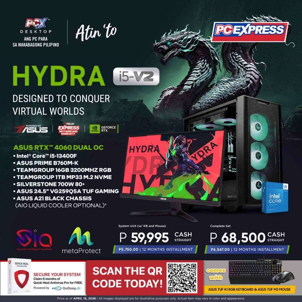 PCX GFH HYDRA i5 V2 - TEAMGROUP GeForce RTX™ 4060 Dual OC Gaming Deskt ...